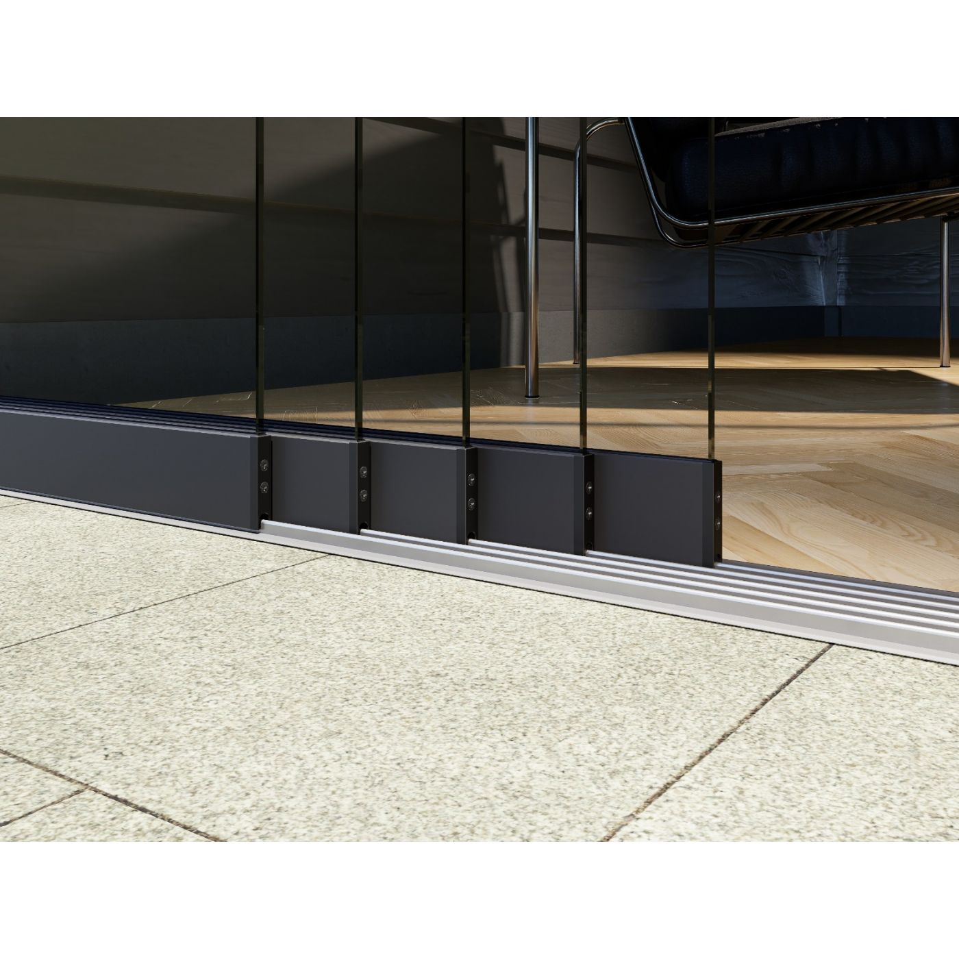 5-rail glazen schuifwand tot 4420 mm matantraciet (Ral 7016 ...